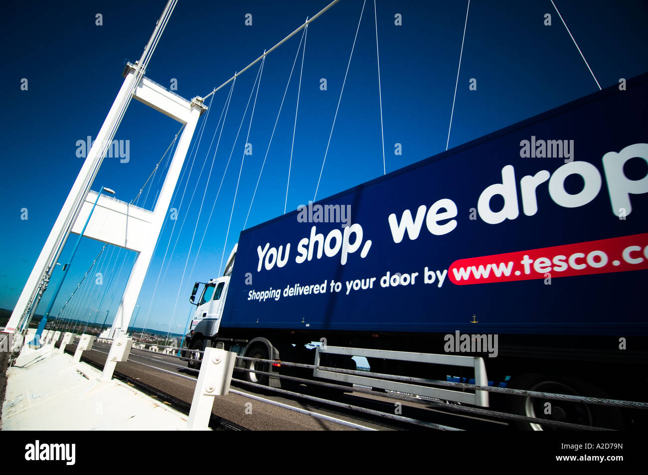A Tesco lorry crossing the old Severn Bridge Stock Photo - Alamy