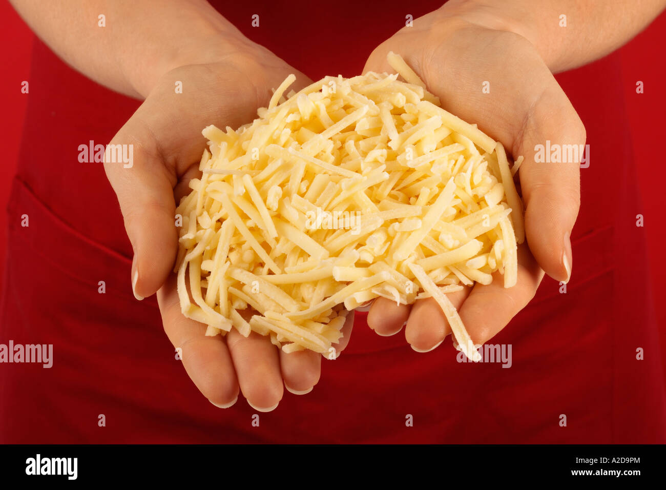 HANDFUL OF GRATED CHEDDAR CHEESE Stock Photo - Alamy
