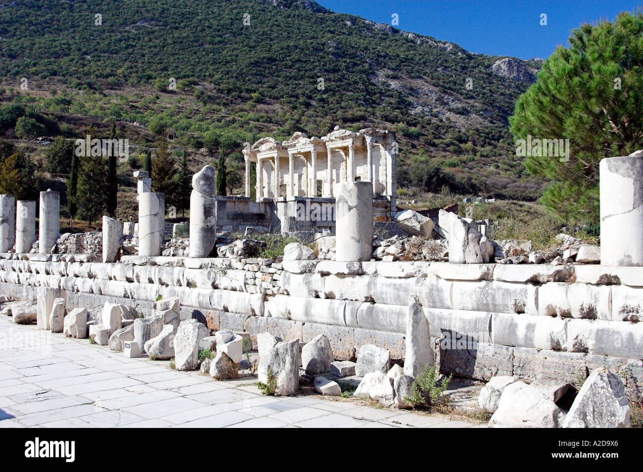Marble Street or the Sacred Way in the ruins of Ephesus Turkey Stock ...