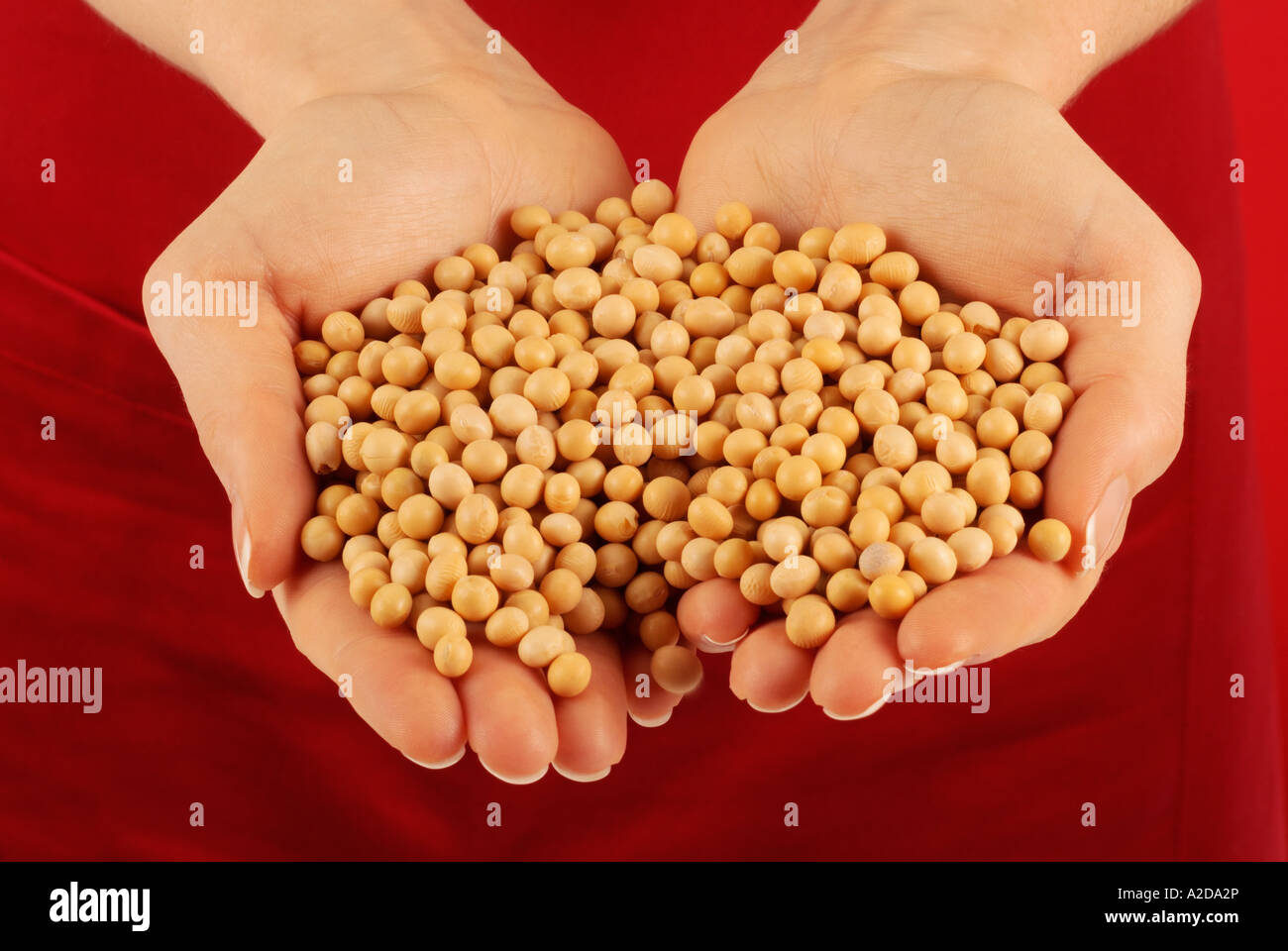 WOMAN WITH HANDFUL OF SOYA BENAS Stock Photo - Alamy