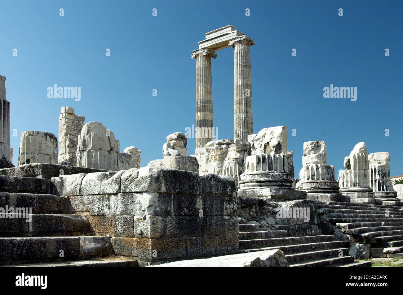 The Temple of Apollo ruins at the Didyma site in western Turkey Stock ...