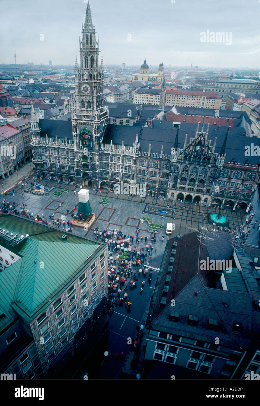 Birds eye view of the Glockenspiel clock tower and surrounding ...