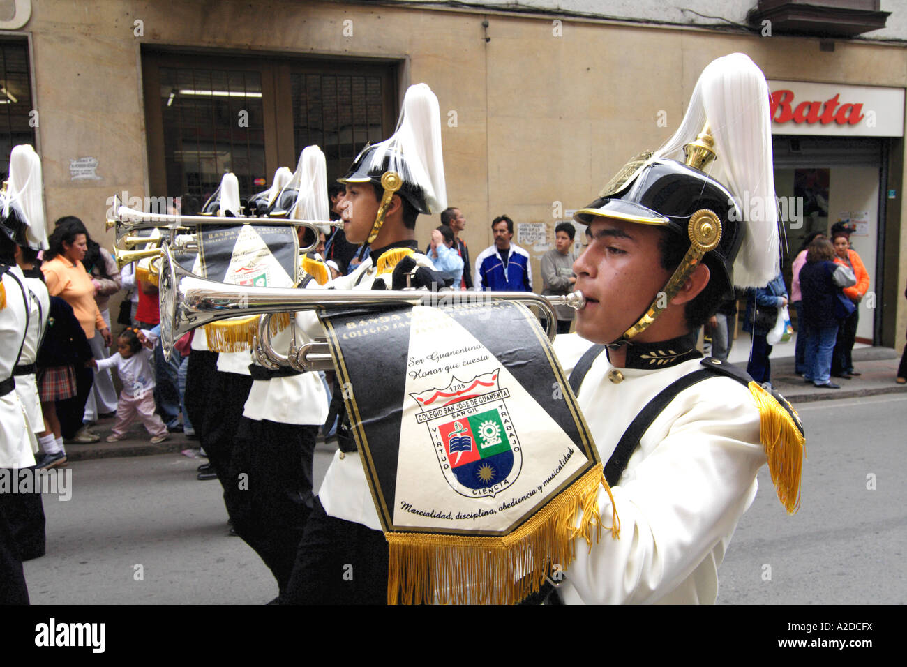 an high school marching band during a carnival parade, Colombia Stock ...