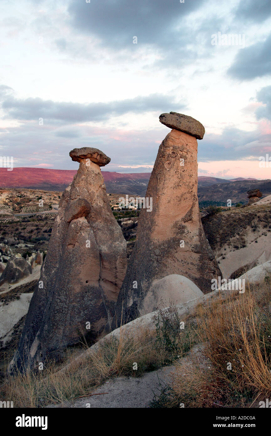 Fairy chimney landscape after sunset near Urgup in Cappadocia, Turkey ...