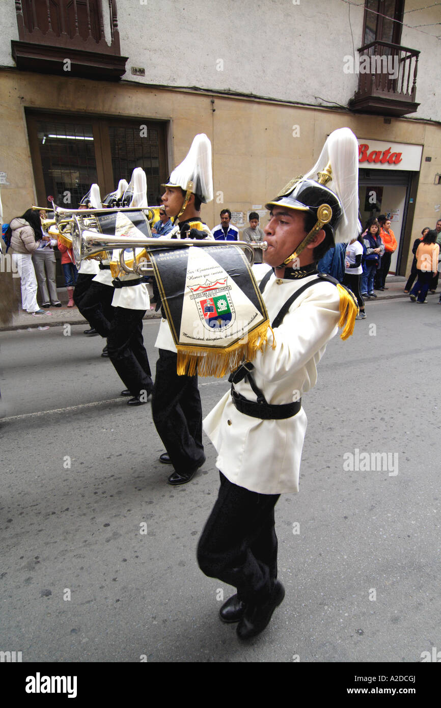 an high school marching band during a carnival parade, Colombia Stock ...
