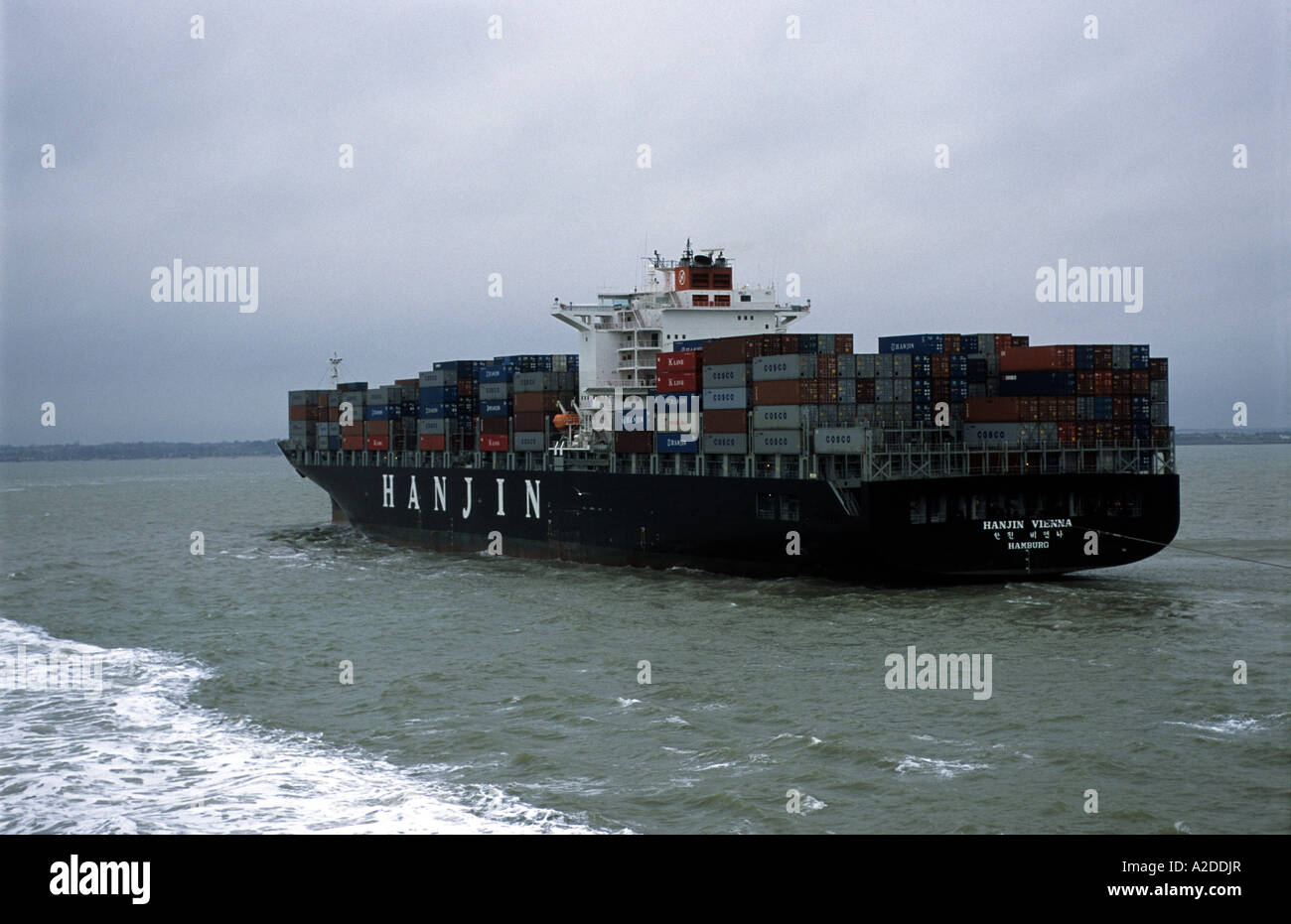Hanjin container ship on the deep-water channel outside the Port of ...