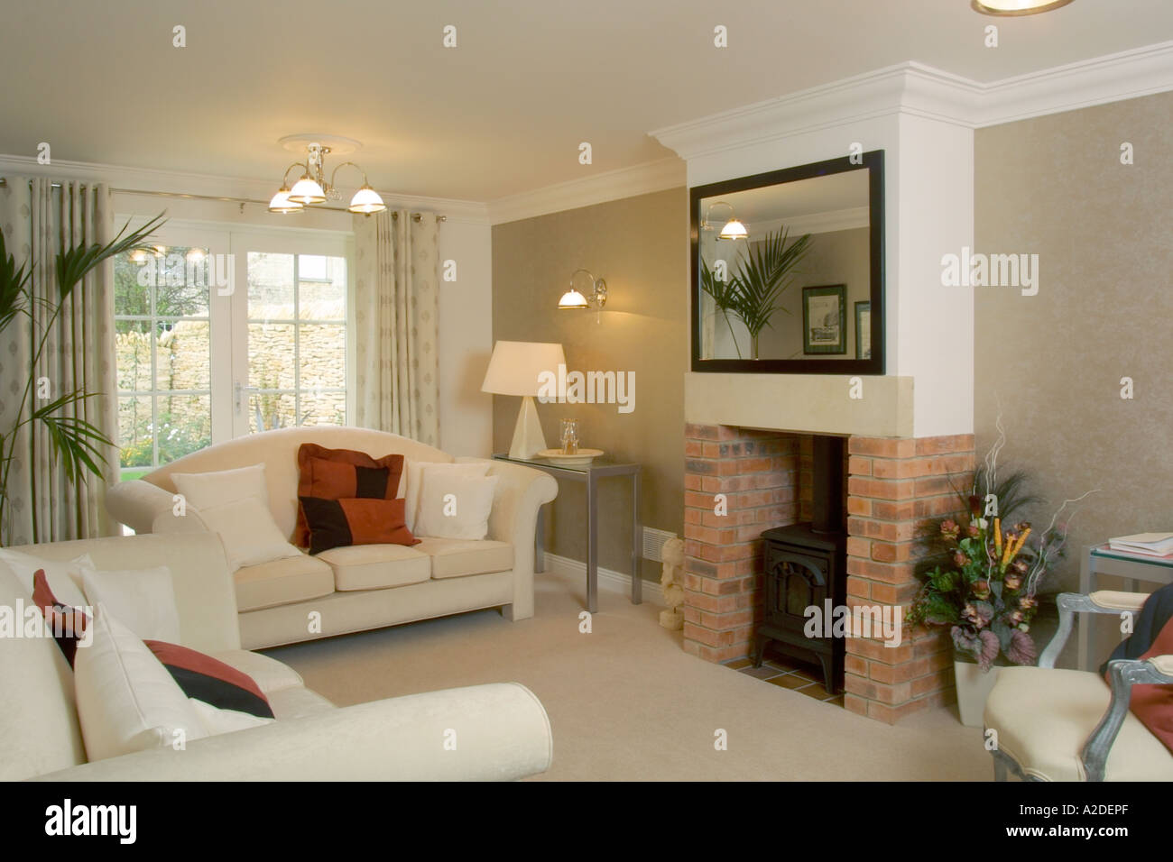 UK property developers show home interior, sitting room. For Editorial ...