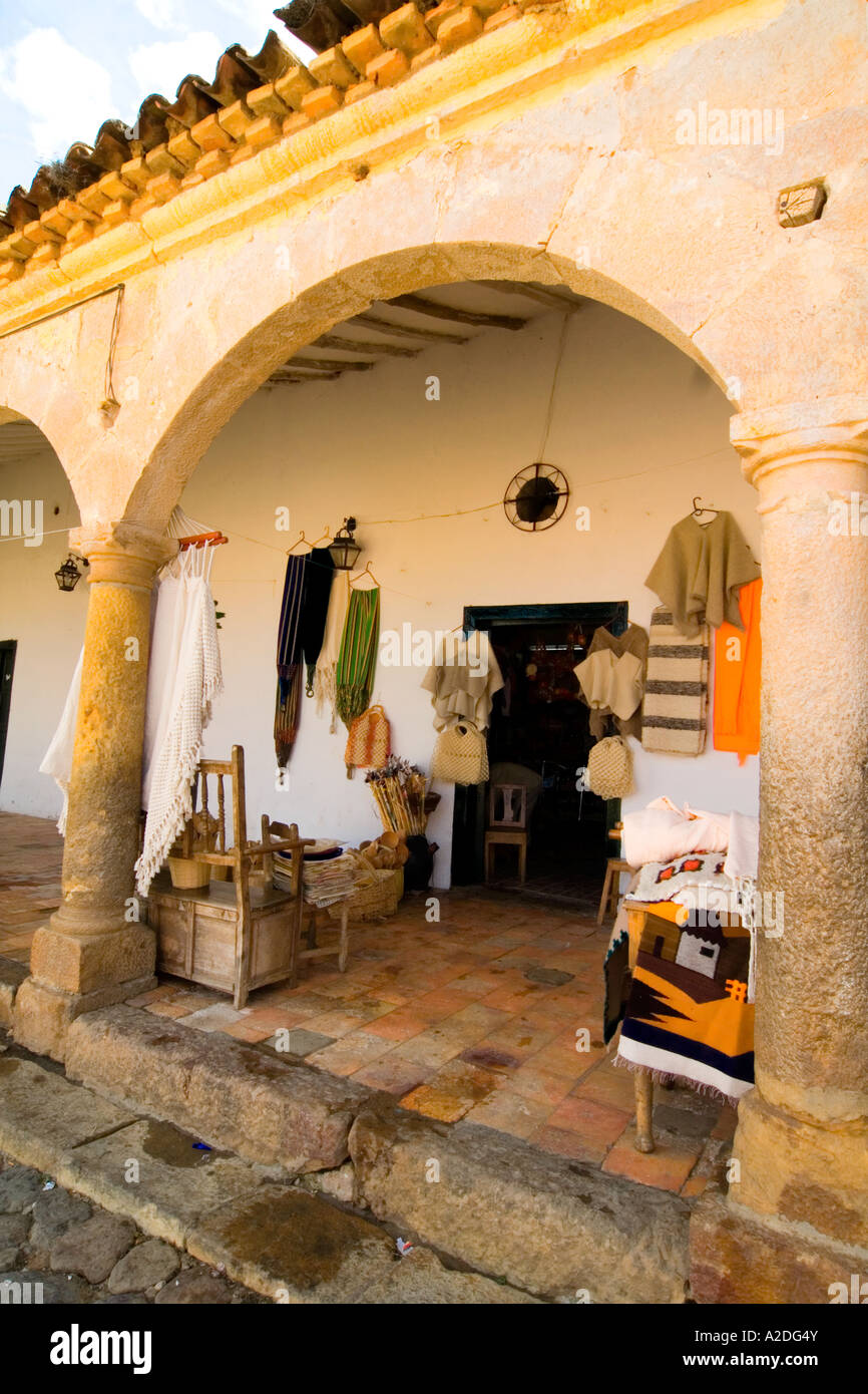 Typical textile handcraft store, Villa de Leyva, Colombia Stock Photo ...