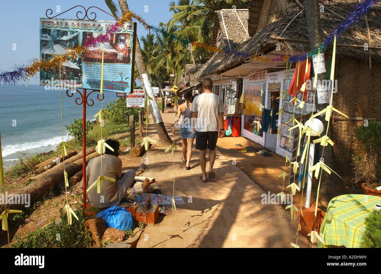 Clifftop shops above Papanasam Beach Varkala Kerala India Stock Photo ...
