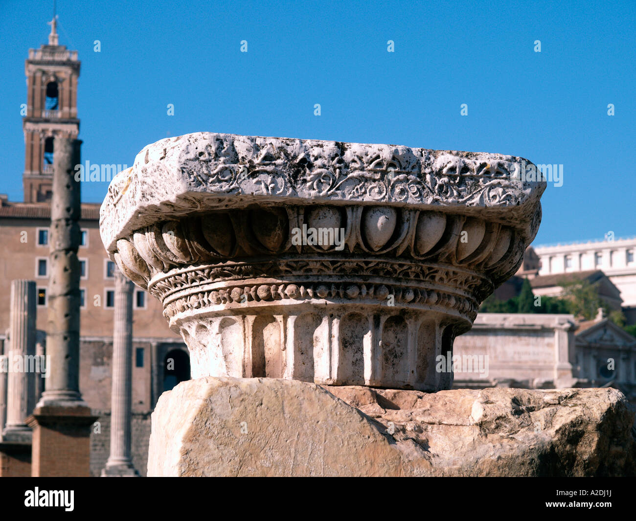 remains of column capital in Roman Forum Rome Italy Stock Photo - Alamy