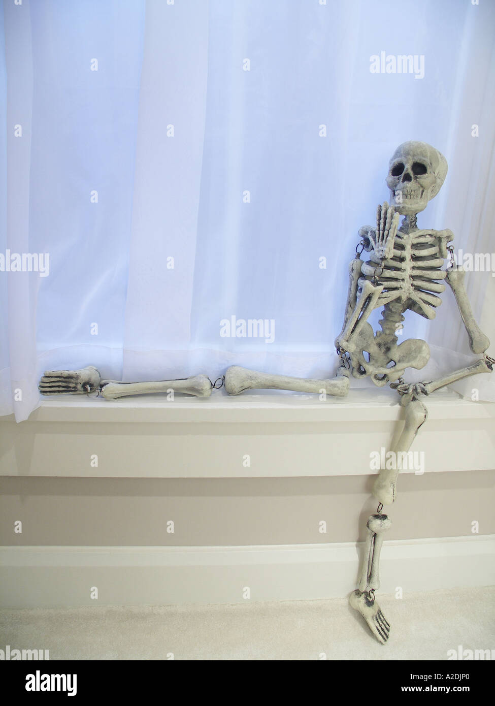 Skeleton Sitting on Windowsill Stock Photo - Alamy