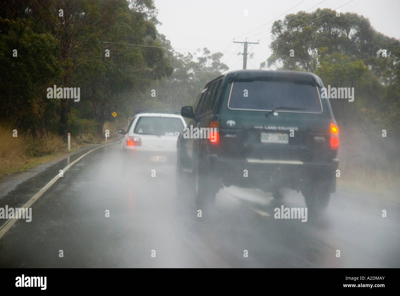 Cars driving in heavy rain Stock Photo - Alamy