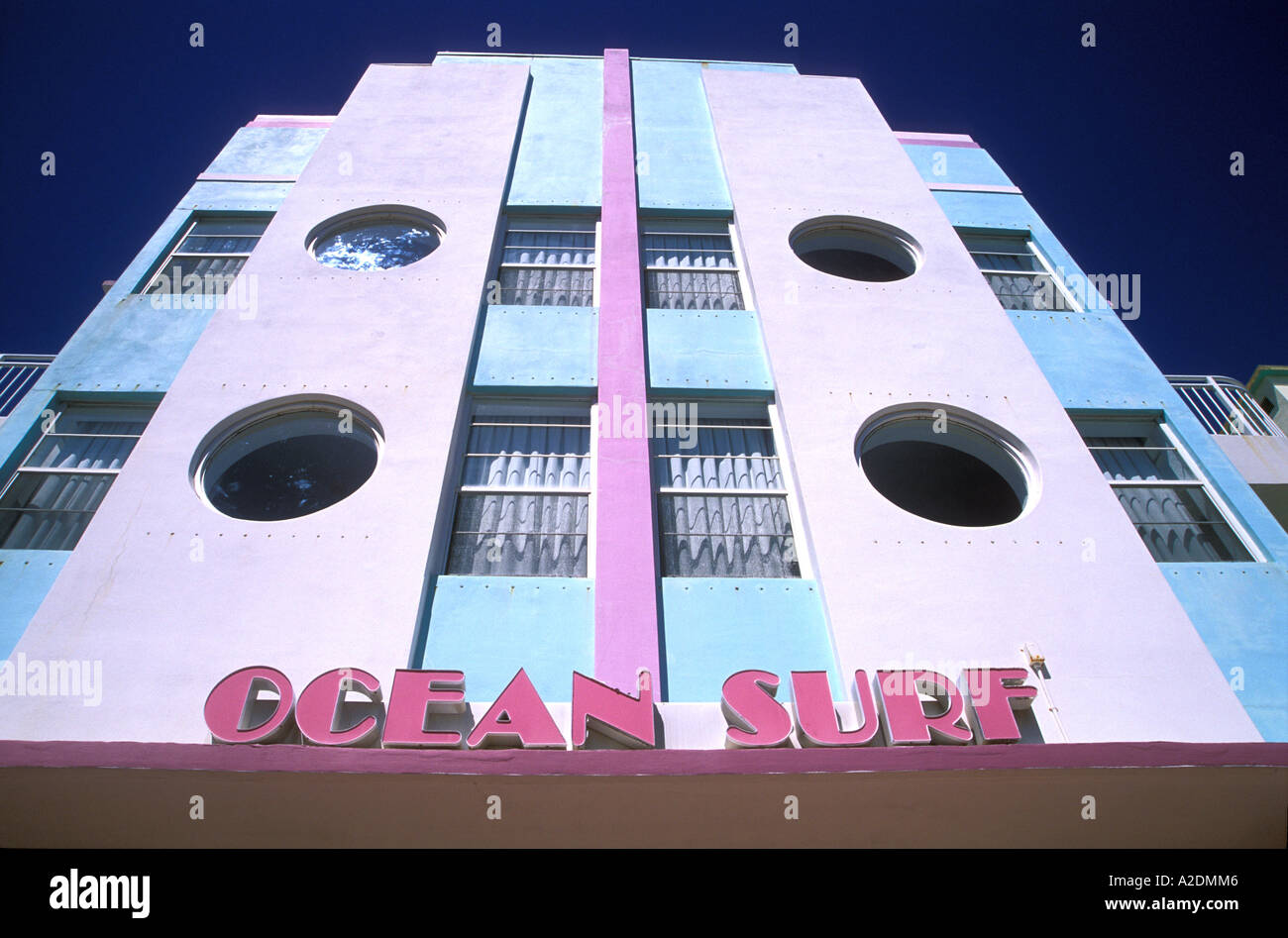 Ocean Surf colourful art deco hotel facade , South Beach Miami Stock ...
