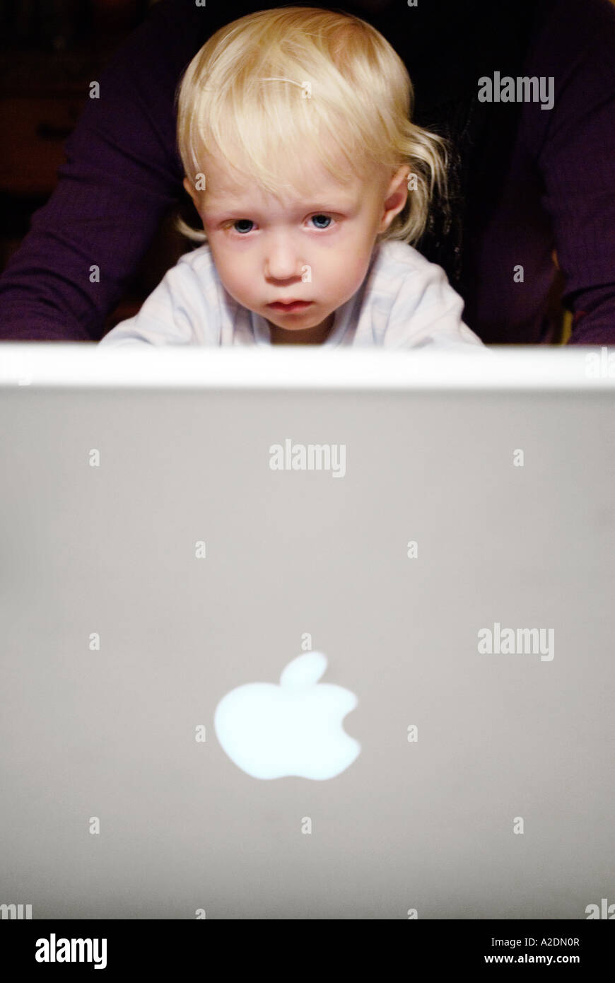 little boy looking at an apple labtop Stock Photo - Alamy