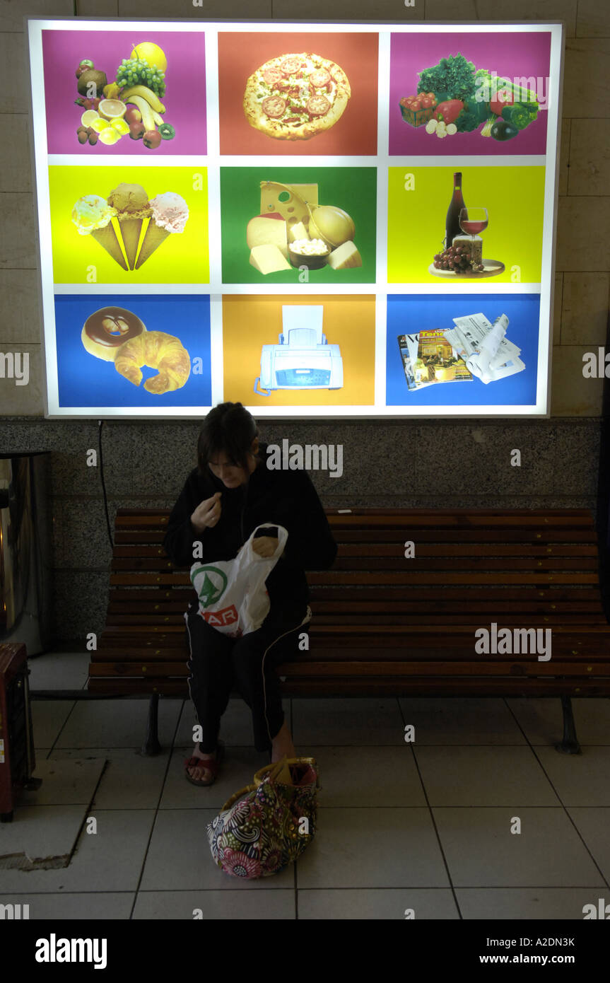 woman eating spar bag plastic supermarket spain spanish advertising ...