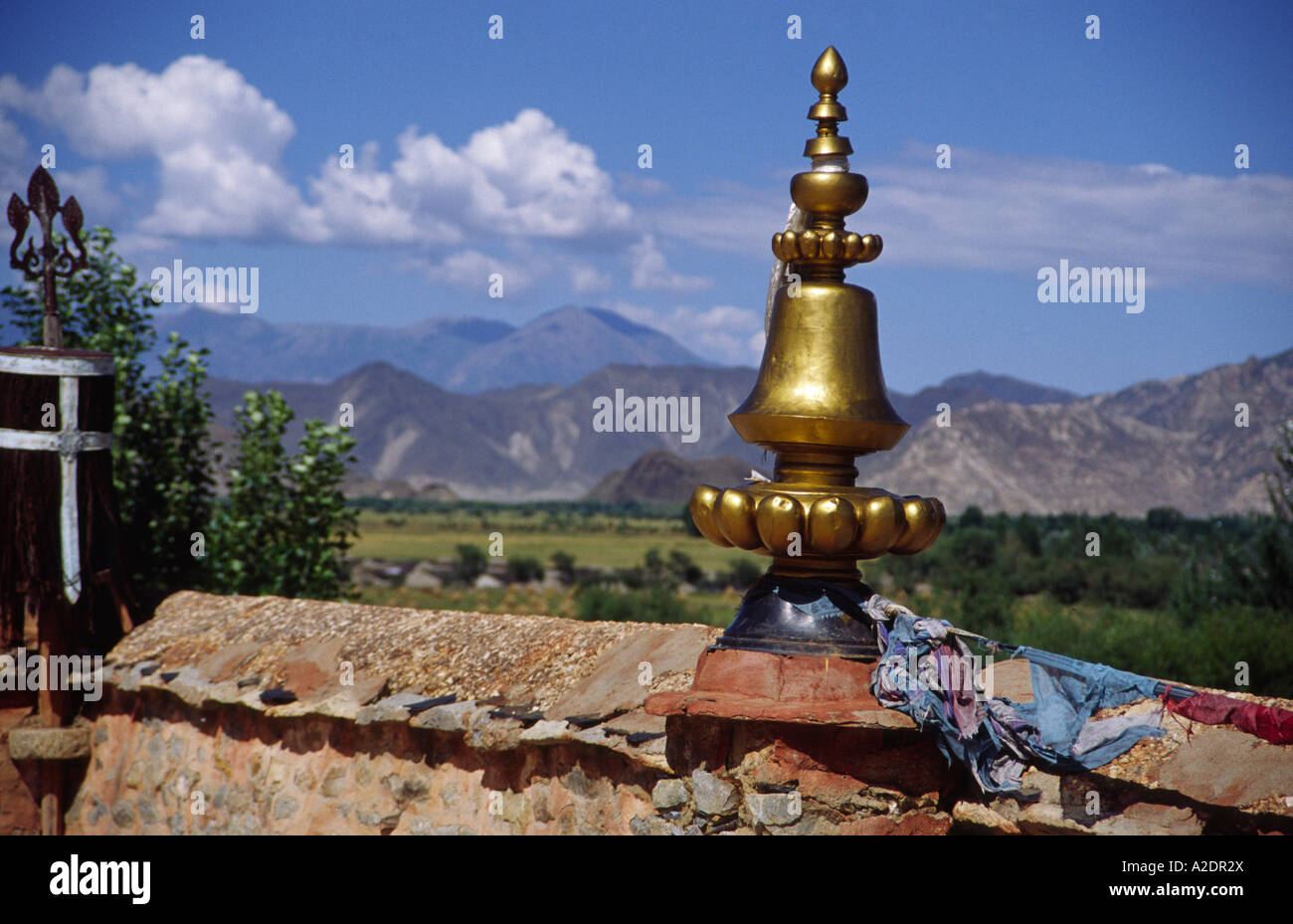 View of Lhasa valley, Tibet from the top of Droma Lakhang monastery ...