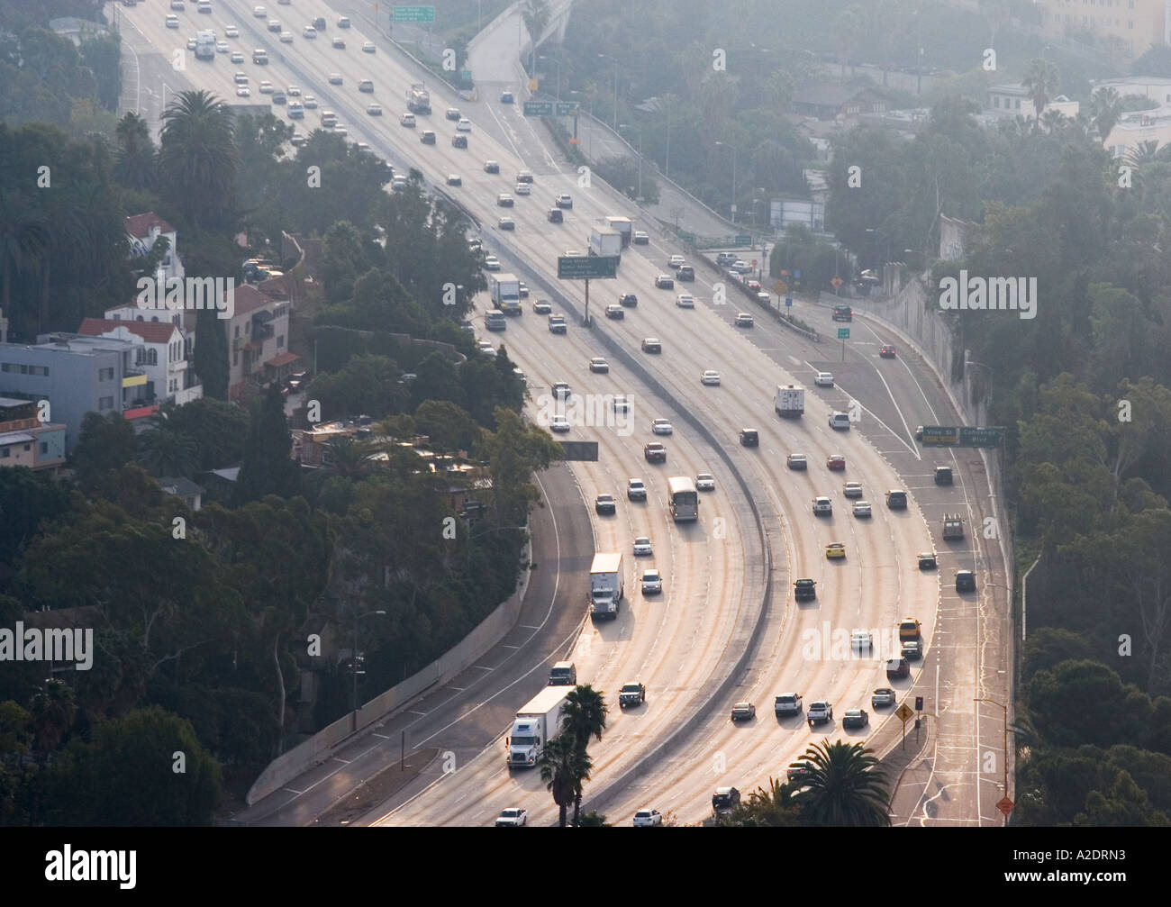 Hollywood Freeway leading to and from downtown Los Angeles as seen from ...