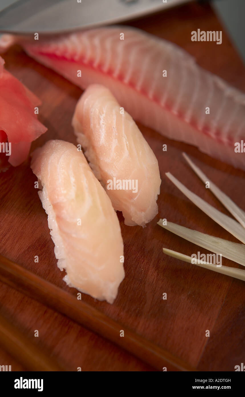 nigiri with tilapia Stock Photo - Alamy