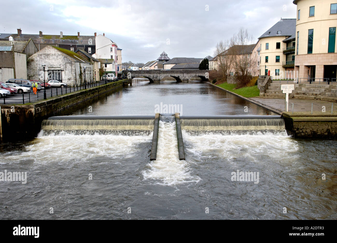 Weir and fish pass on Western Cleddau river at Haverfordwest ...