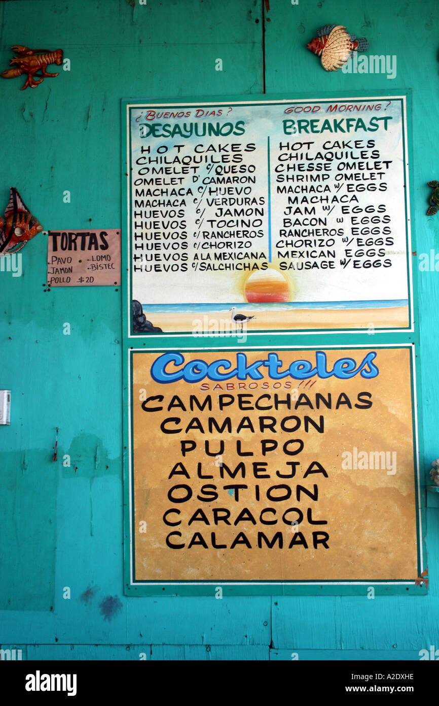 Restaurant menu on a wall Baja California Mexico Stock Photo - Alamy