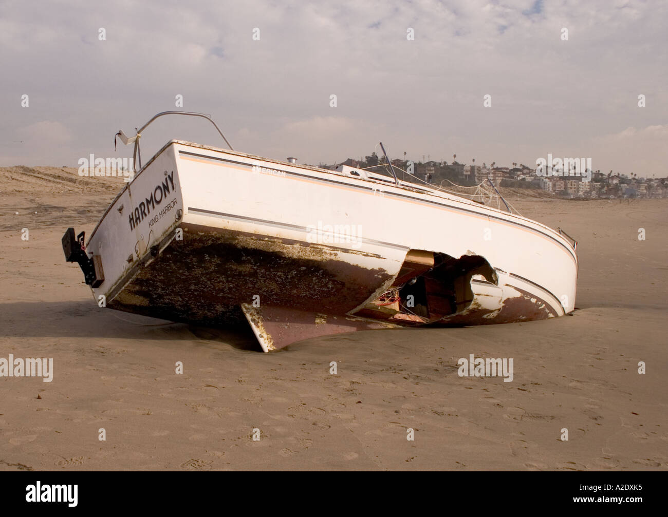 Boat wreckage on after recent series of extremely large waves Stock ...