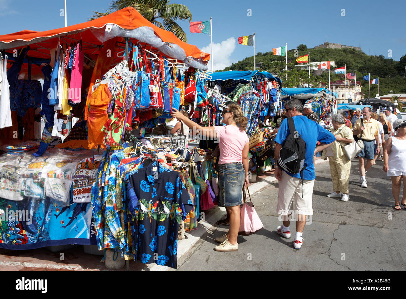 views of the market Marigot St Martin caribbean west indies Stock Photo ...
