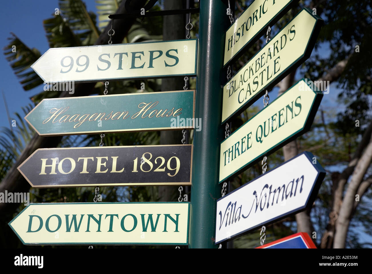 tourist signpost Charlotte Amalie St Thomas US Virgin islands caribbean ...