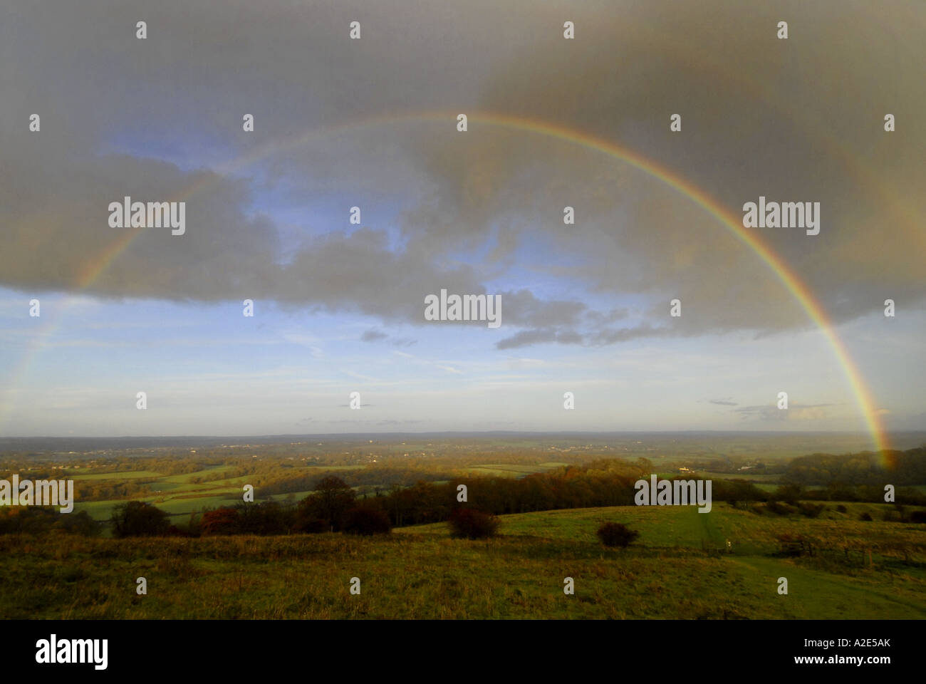 Rainbow over the South Downs East Sussex England Picture by Andrew ...