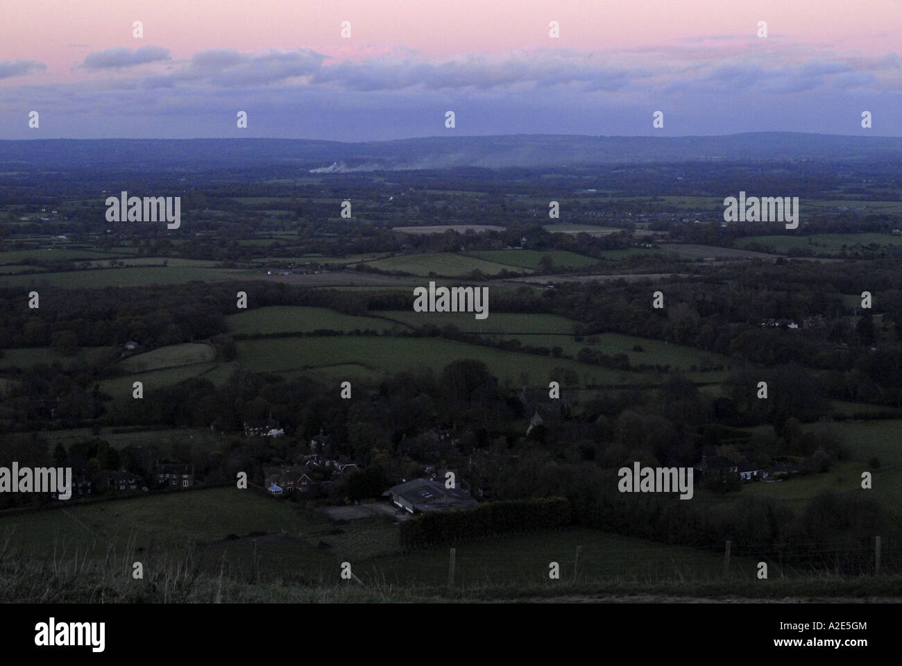 Looking north from the top of Ditchling Beacon on the South Downs in ...
