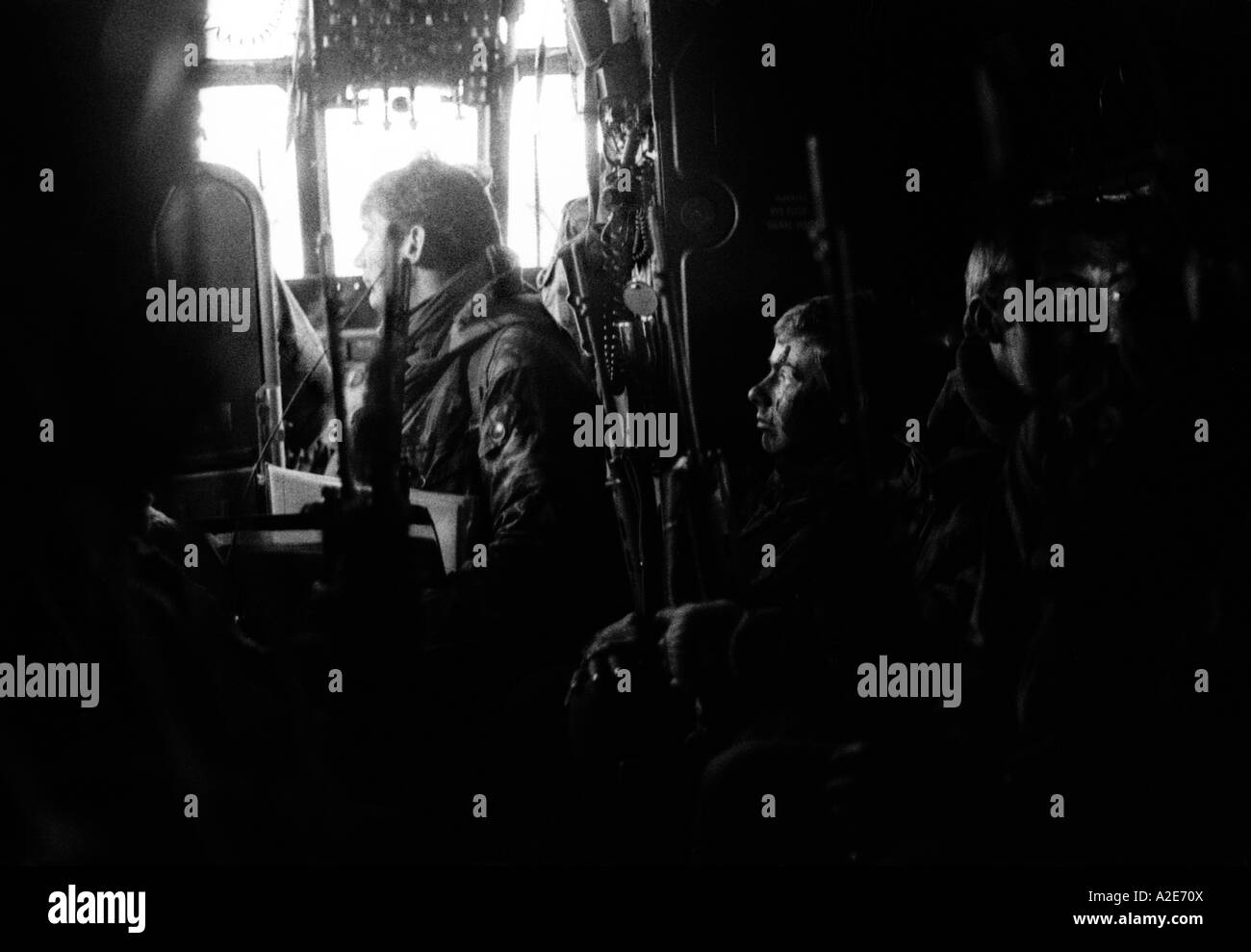 Royal Marines Commandos aboard a Sea King Helicopter during the ...