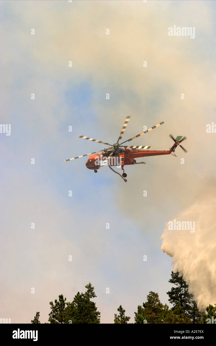 Sikorsky helicopter at a forest fire with smoke in the background Stock ...