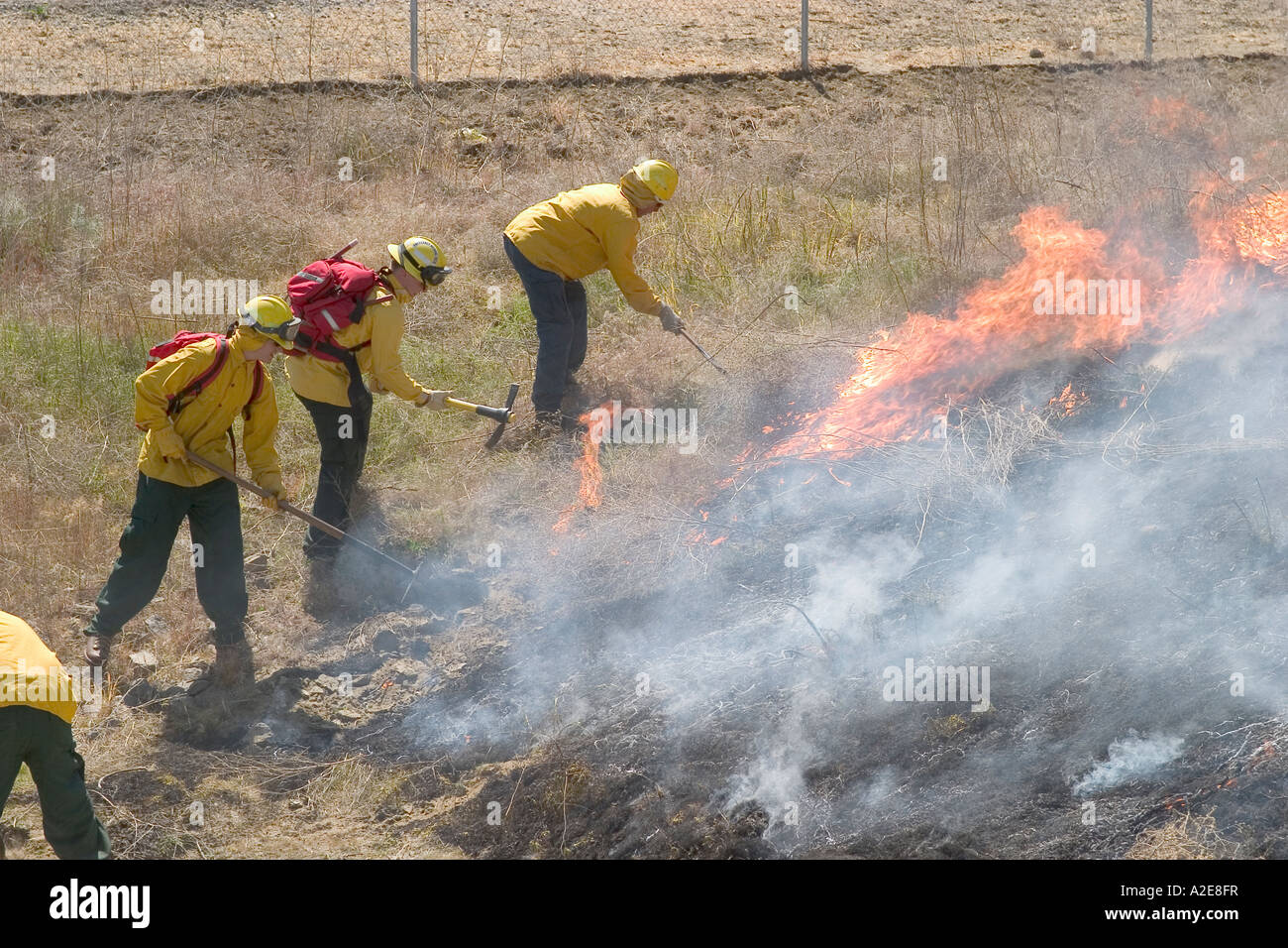 Firefighter practice fighting a grass fire at a Wildland Acadamy ...