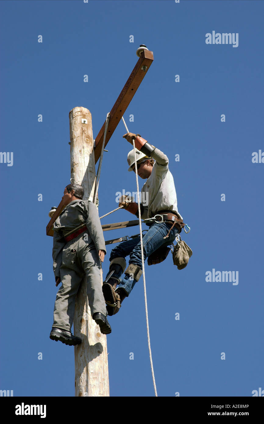 Photo of a lineman on a power pole at the Andrew York Lineman Rodeo ...
