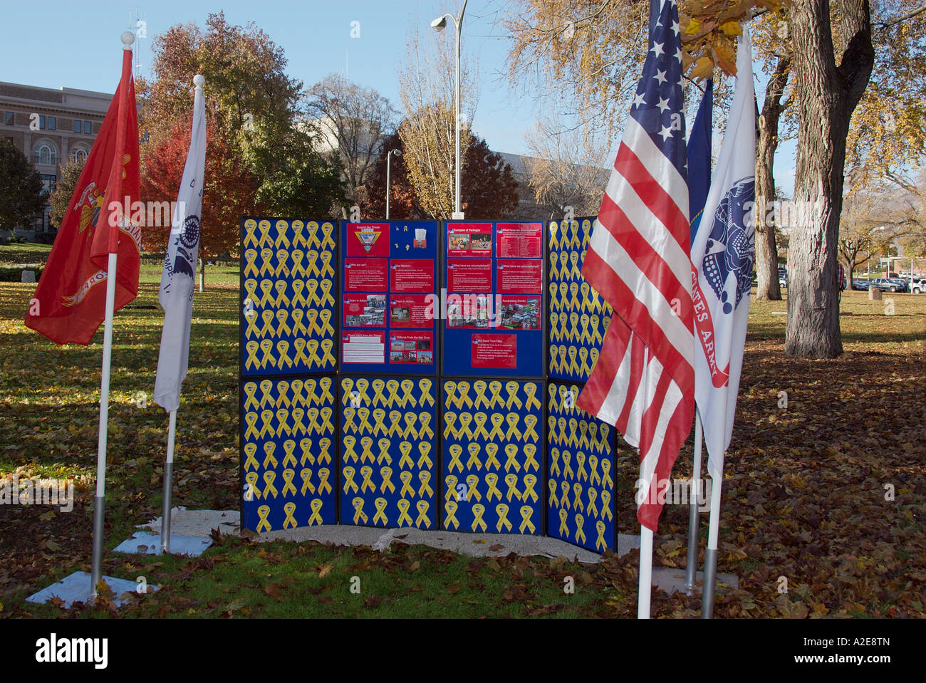 Display set up for Veterans Day with flags and ribbons Stock Photo - Alamy