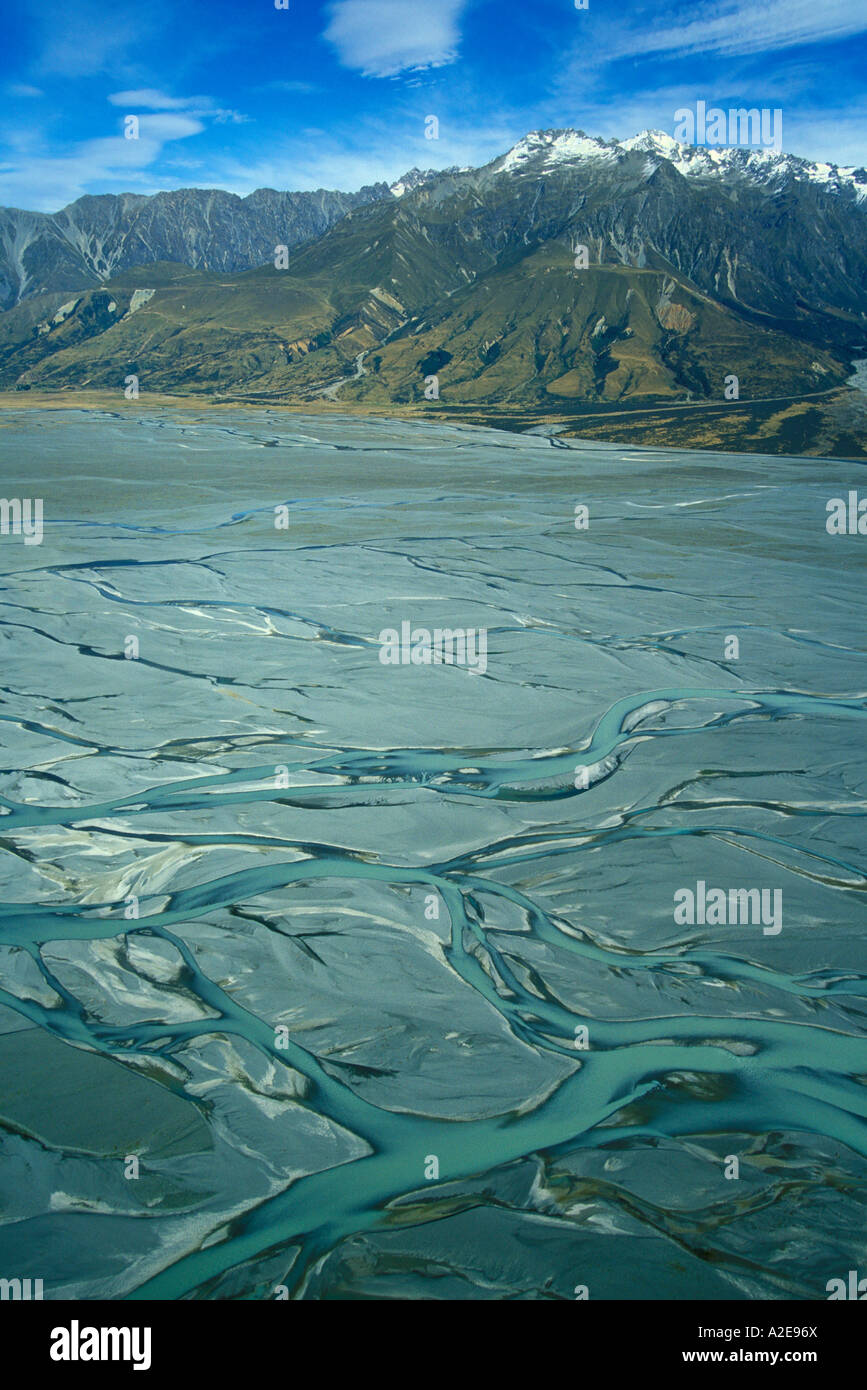 The braided glacial Tasman River in the Tasman Valley between Lake ...