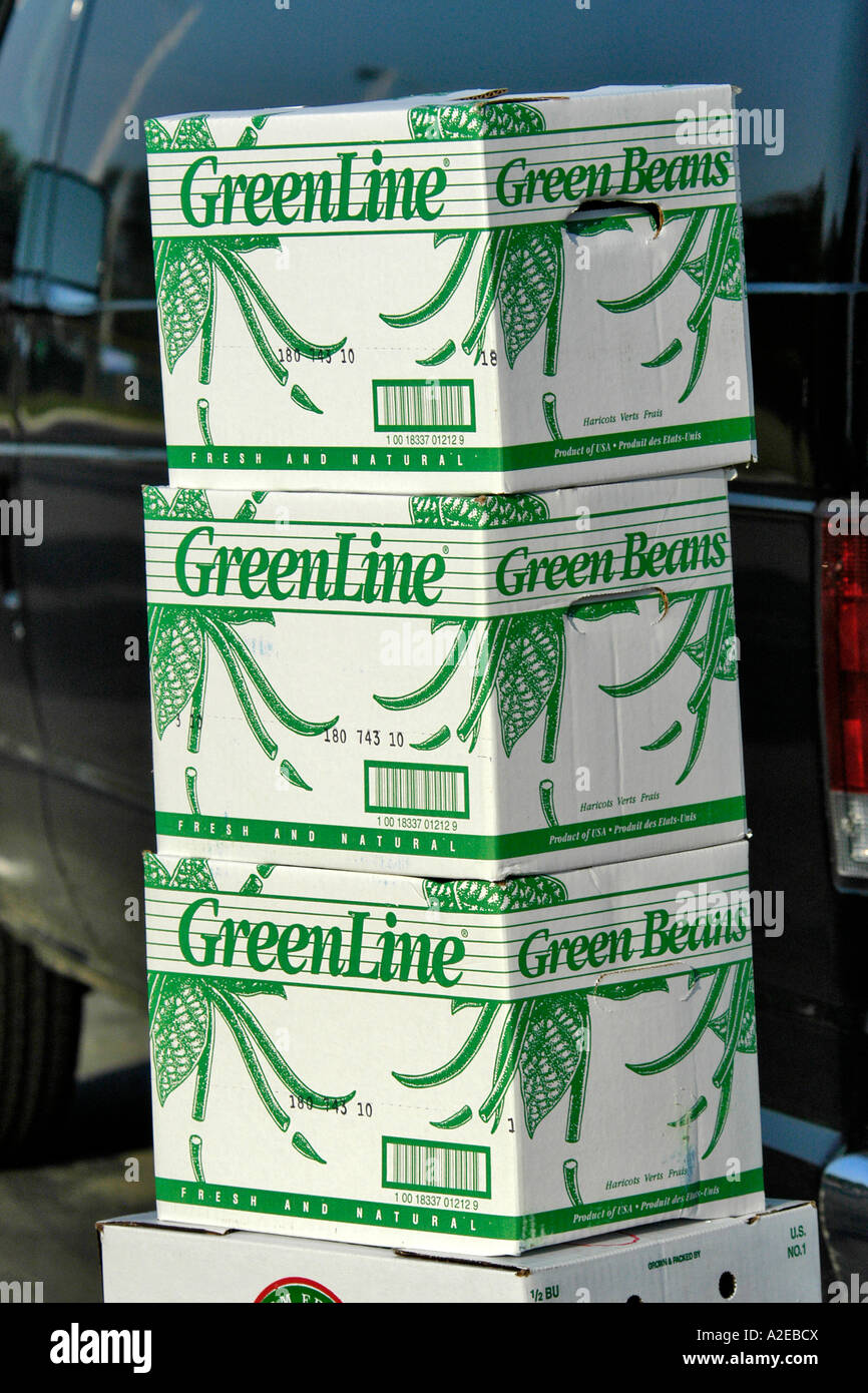 Boxes of Greenline Green Beans Stock Photo - Alamy