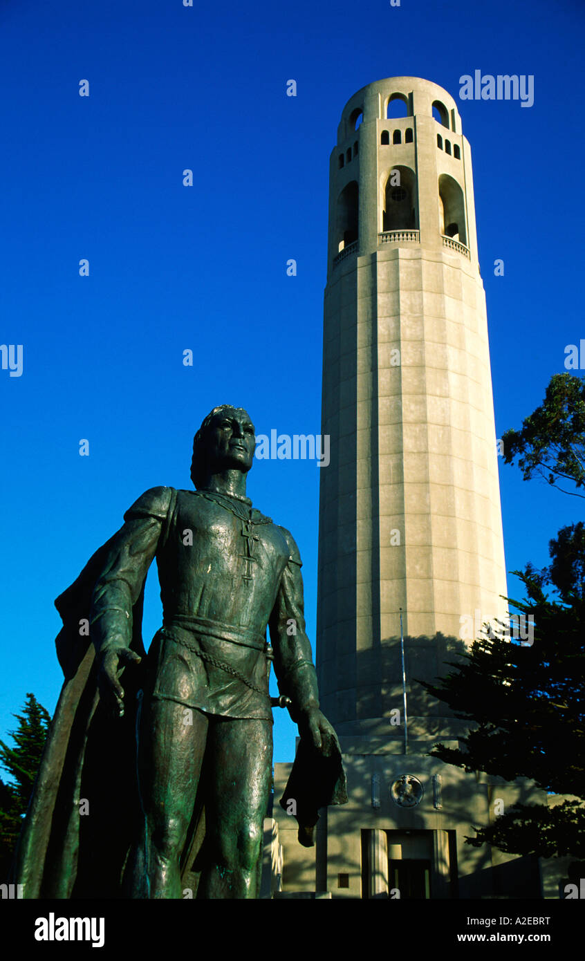 USA CA San Francisco Coit tower Columbus statue San Francisko Coit ...
