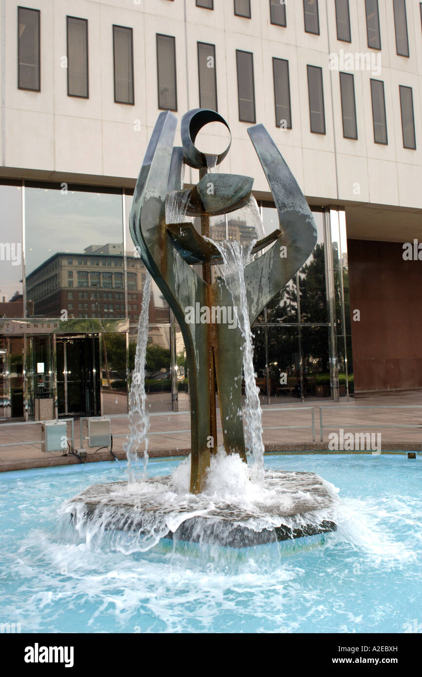 The James A. Rhodes Plaza fountain and statue in Toledo Ohio Stock ...