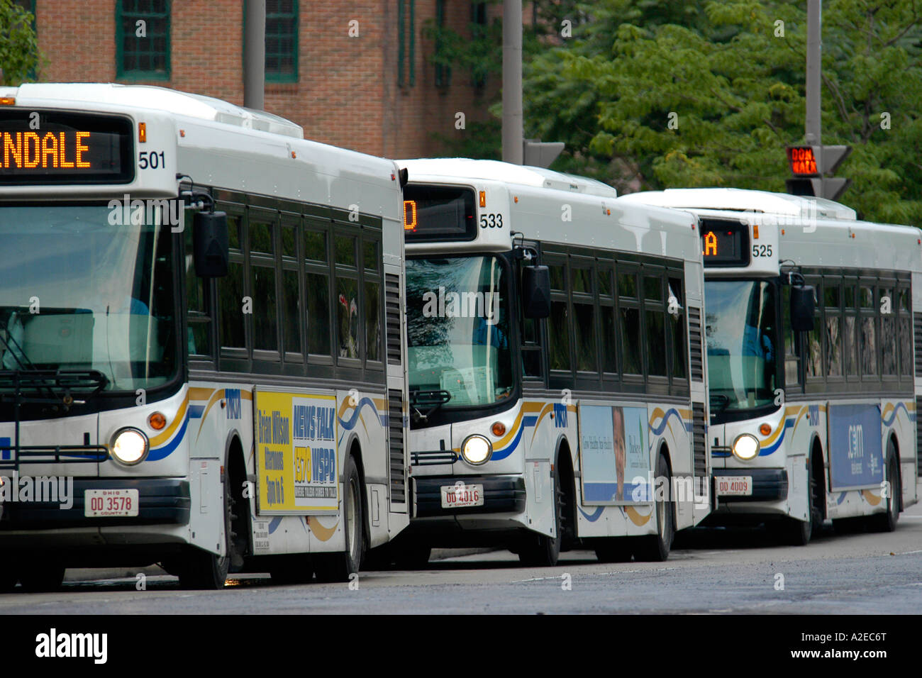 A gaggle of TARTA Toledo City Ohio Buses leaving the depot before early ...
