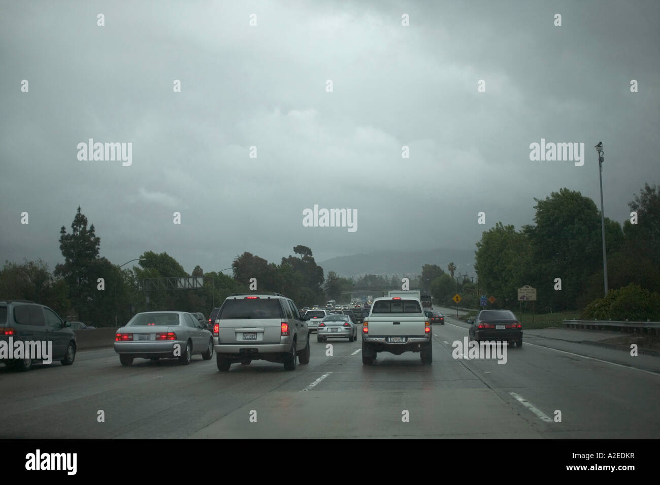 Cars on Freeway in Bad Weather Stock Photo - Alamy