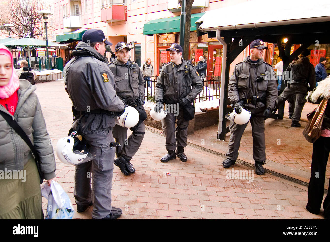 Police keeping watch during a peaceful protest against the depictions ...