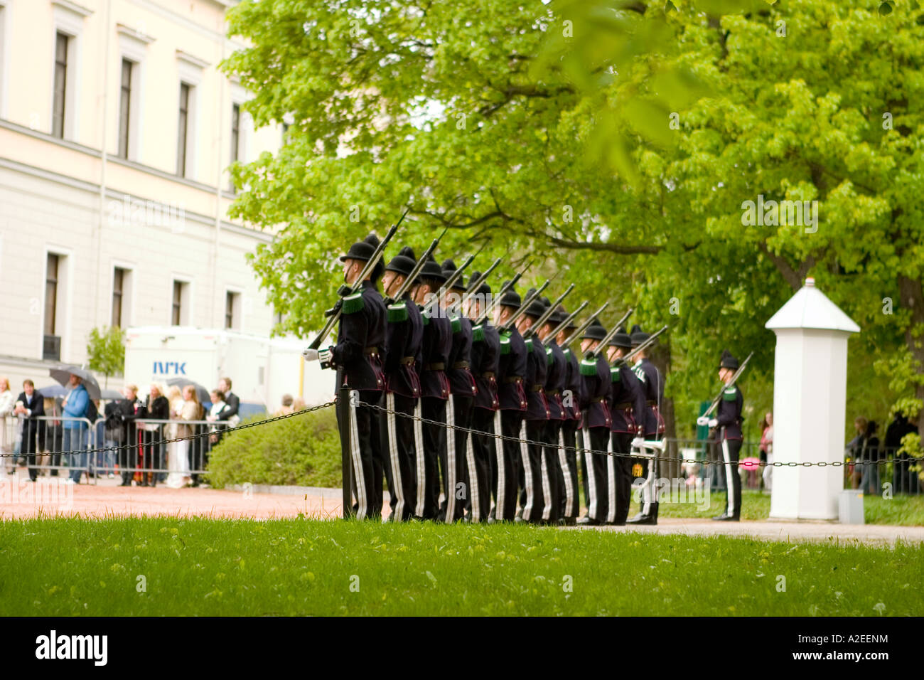A large gathering of Russ the graduating class in Oslo Norway in front ...