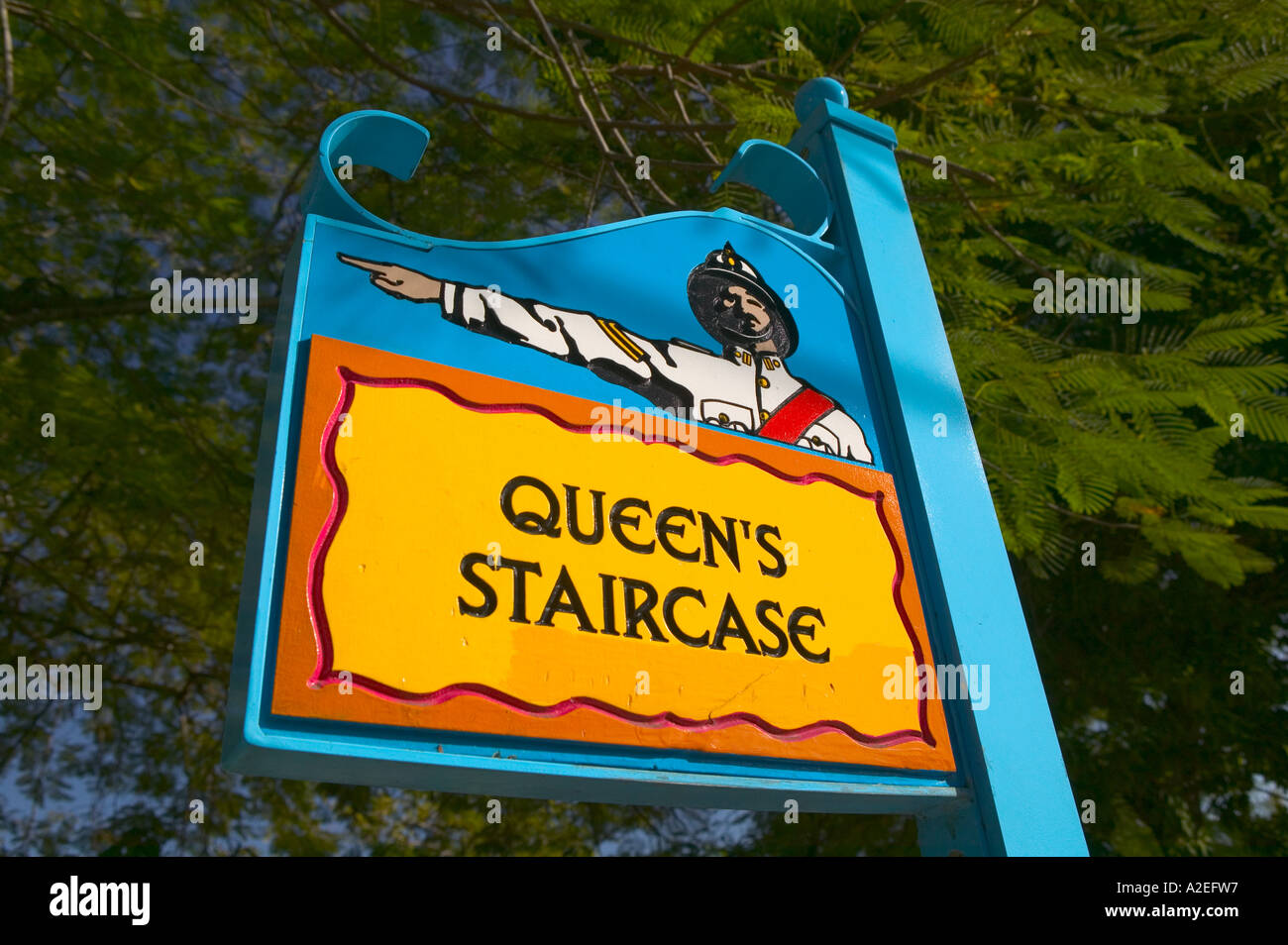 Bahamas, New Providence Island, Nassau, Sign for Queen's Staircase ...