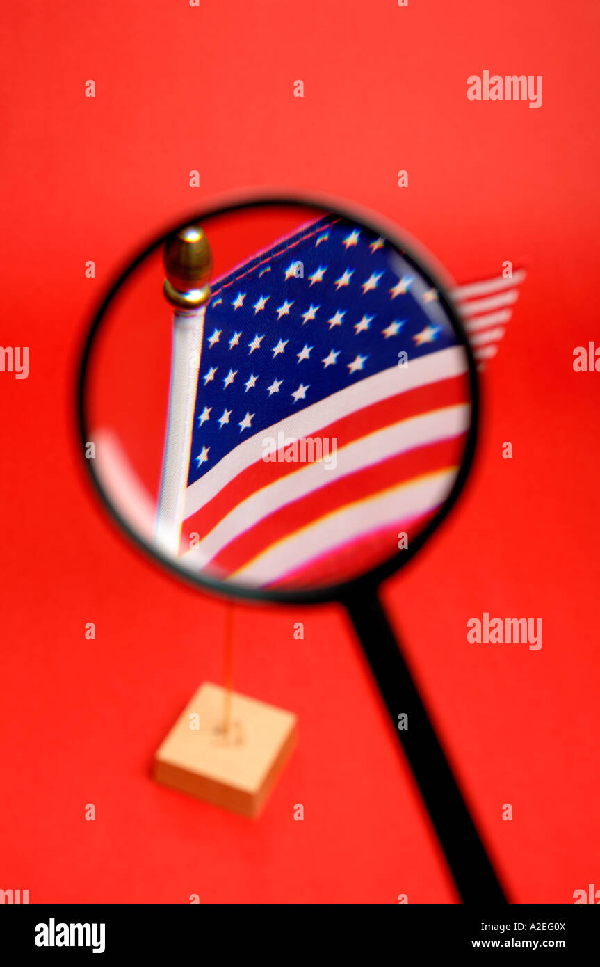 Magnifying glass and USA flag Stock Photo - Alamy