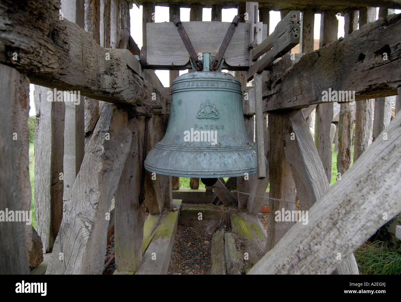 The bell of All Saints Church Wrabness is hung in a seventeenth century ...