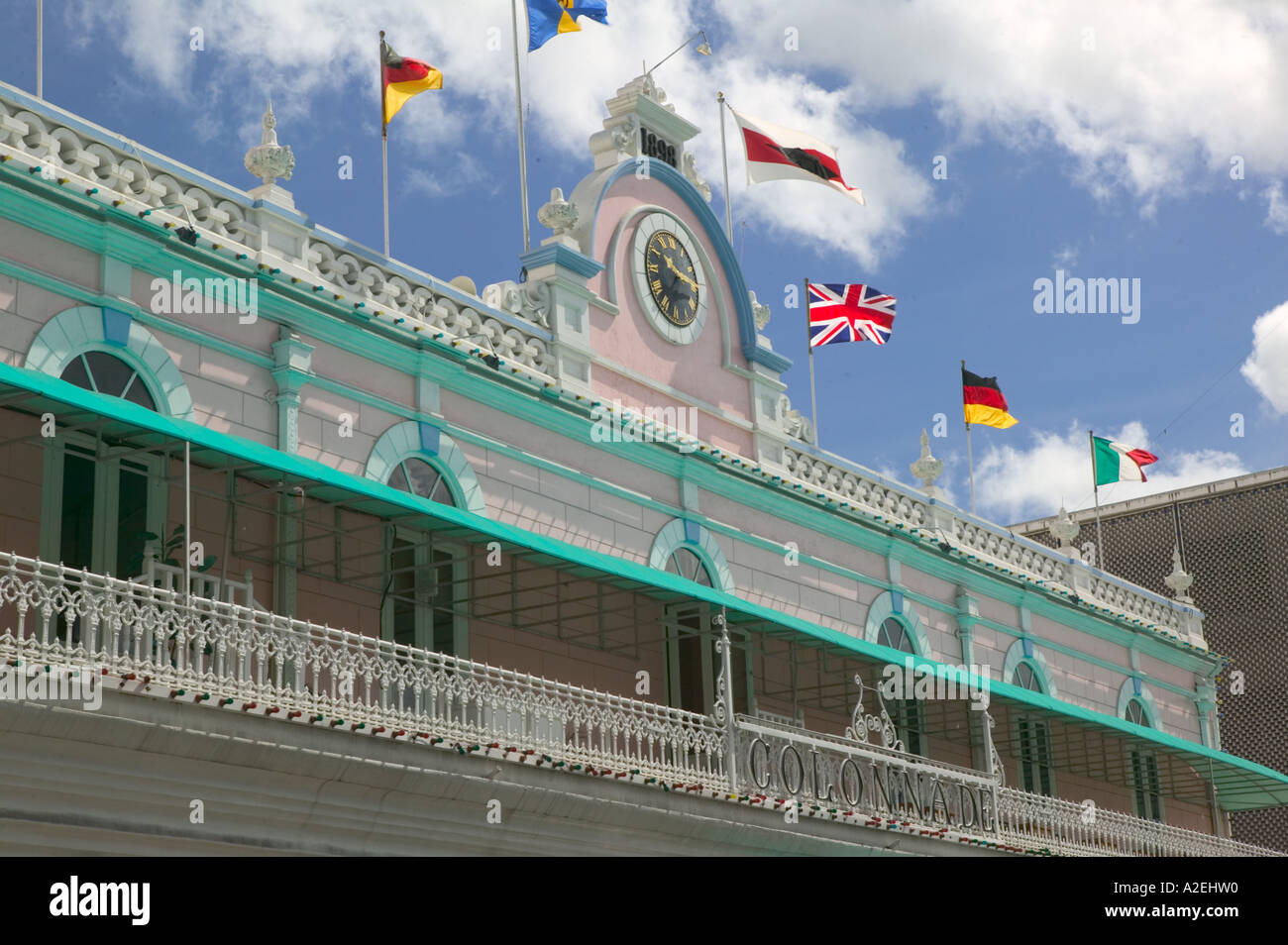 BARBADOS, Bridgetown, Broad Street, Detail of Colonade Shopping Arcade ...