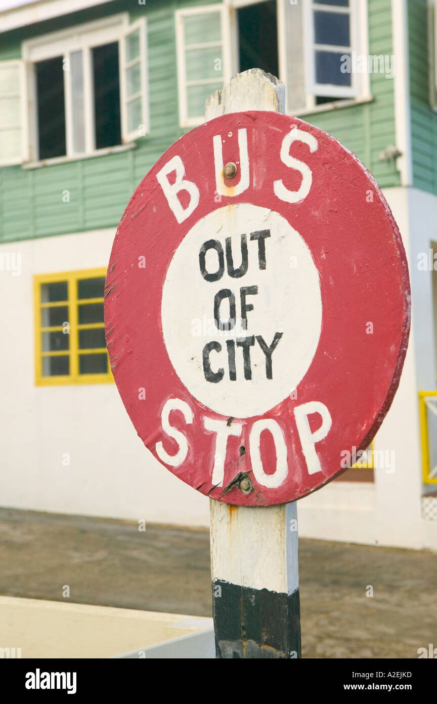 BARBADOS, North East Coast, Bathsheba, Bus stop sign Stock Photo - Alamy