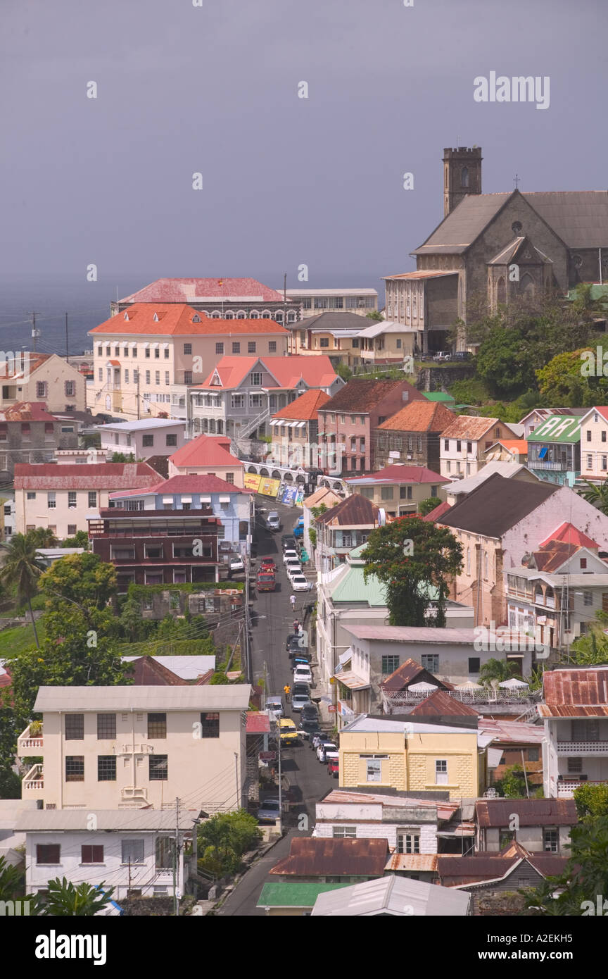 Caribbean, GRENADA, St. George's, Town & Harbor View with Lucas Street ...