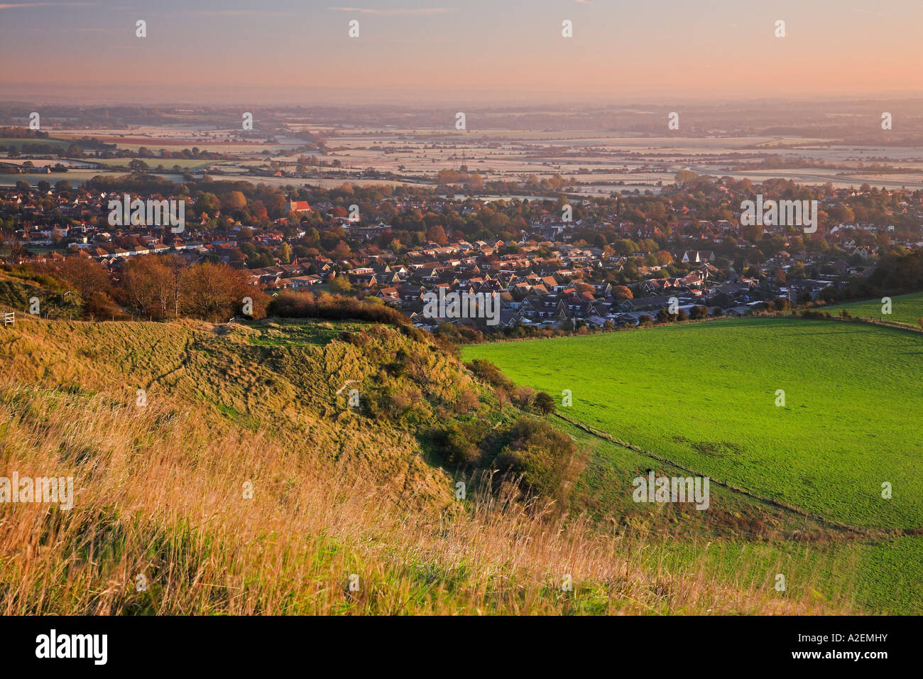 Morning country scene from the top of the southdowns with views over ...