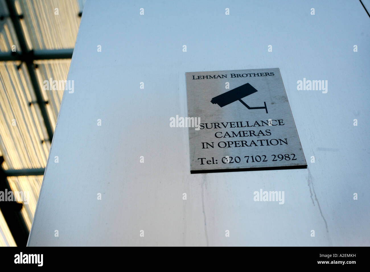 Lehman Brothers Sceurity Sign at Canary Wharf East London England Stock ...